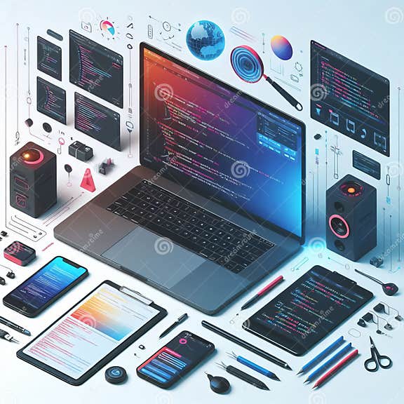 Web Development Platform Interface with Code Editor, Preview in Stock Illustration ...