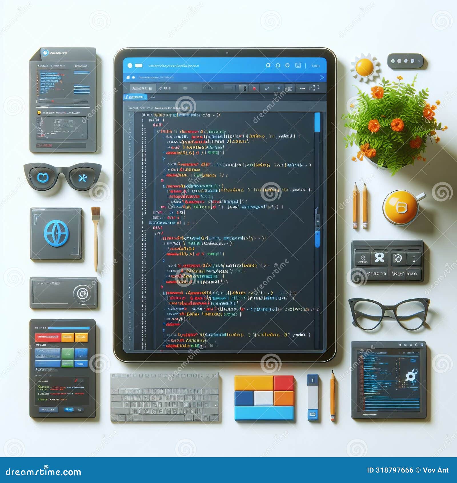 Web Development Platform Interface with Code Editor, Preview in Stock Illustration ...