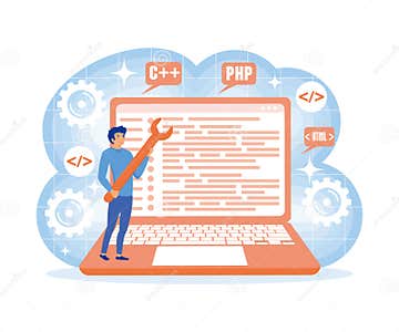 Web Development. Programming Languages. Programmer Cartoon Character ...