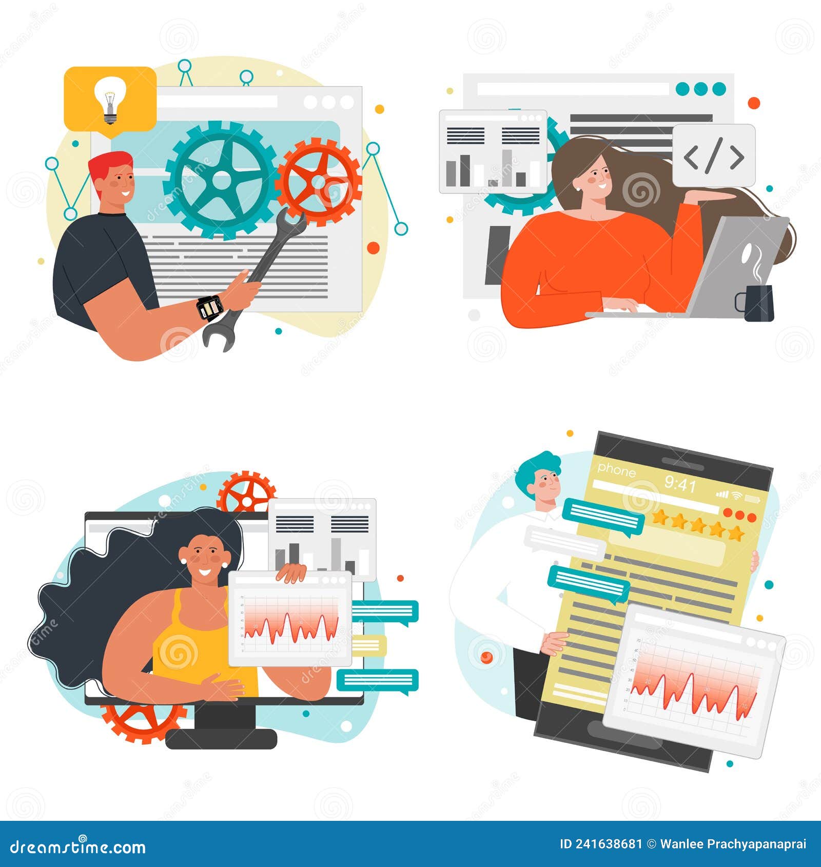 Web Development Scene Set, Vector Isolated Illustration. Web Developer ...