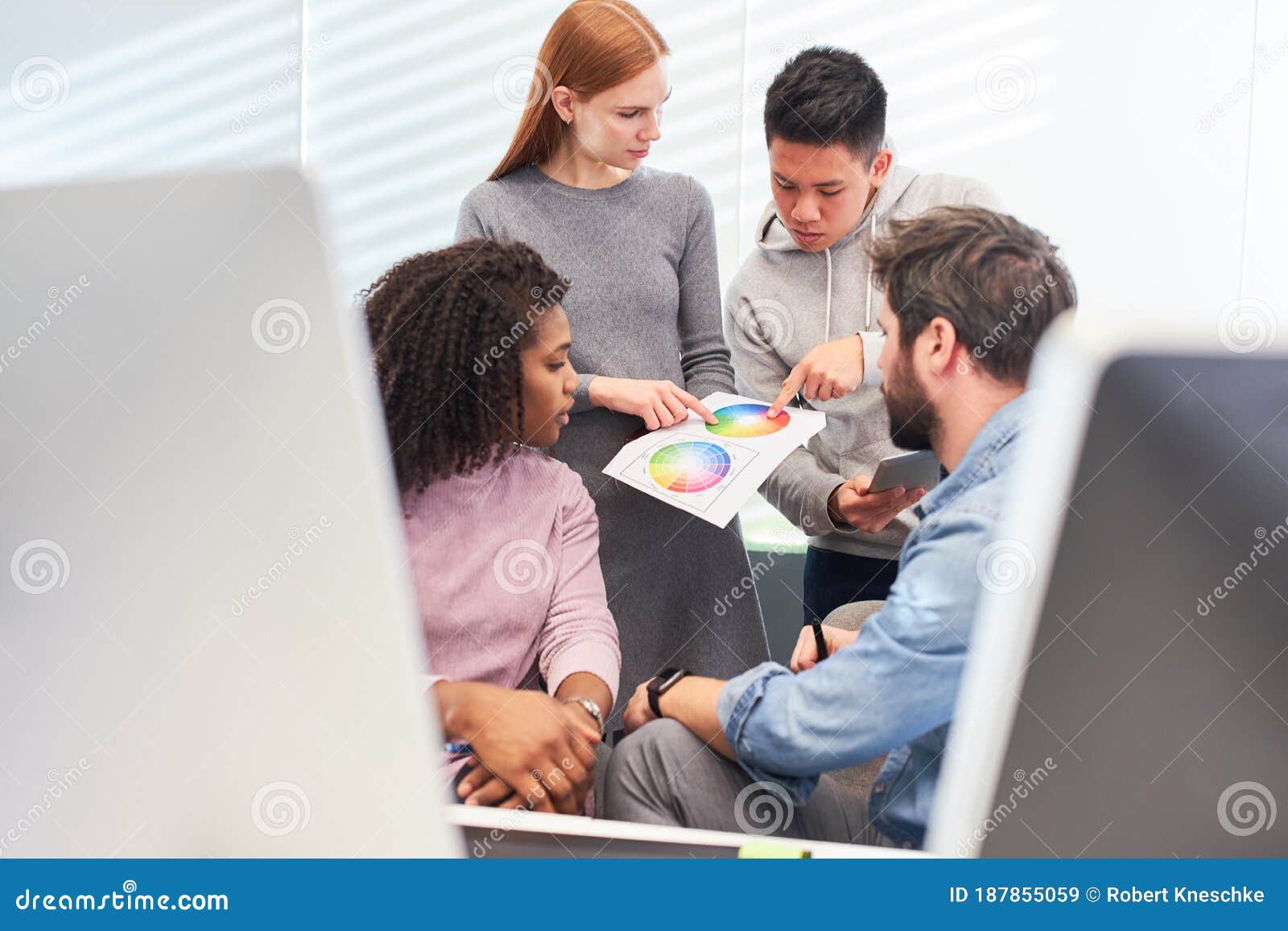 Web Development Team Discusses Color Design Stock Image - Image of ...