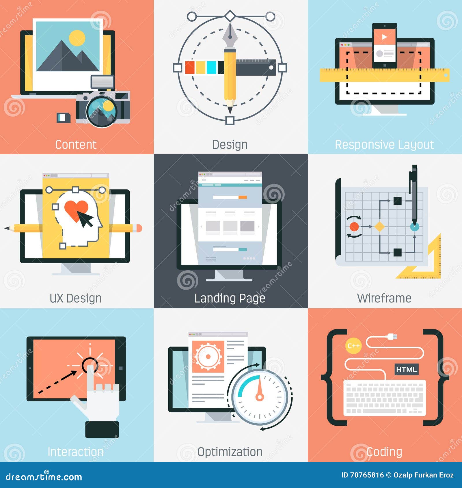Web Development Theme, Flat Style, Colorful, Icon Set Stock ...