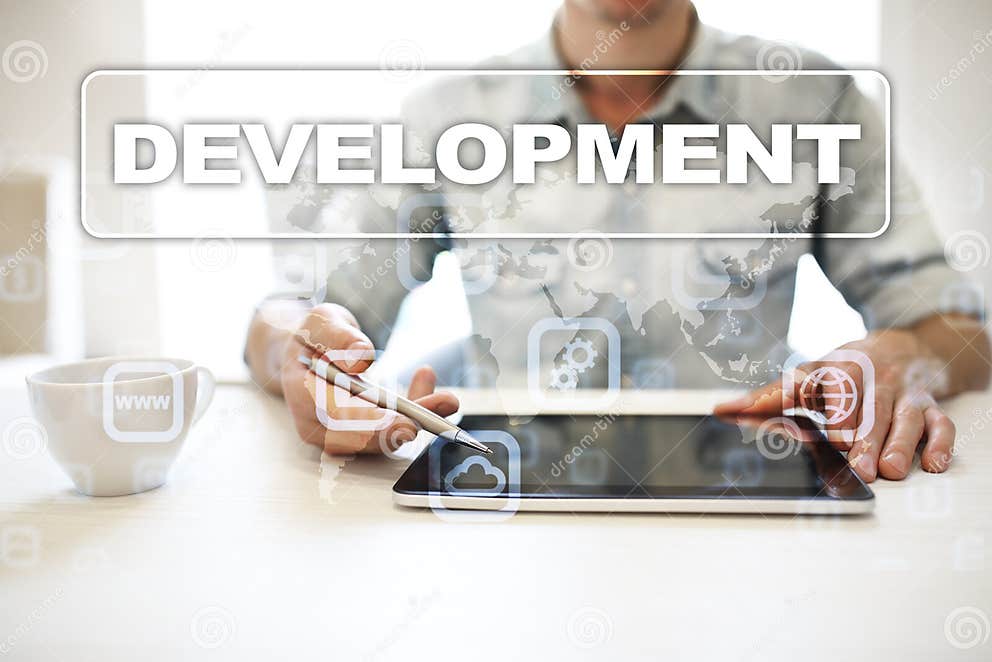 Web Development Tools Concept on Virtual Screen. Programming Language and Scripts. PHP, SQL ...