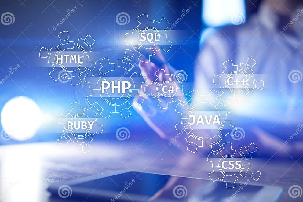 Web Development Tools Concept on Virtual Screen. Programming Language ...