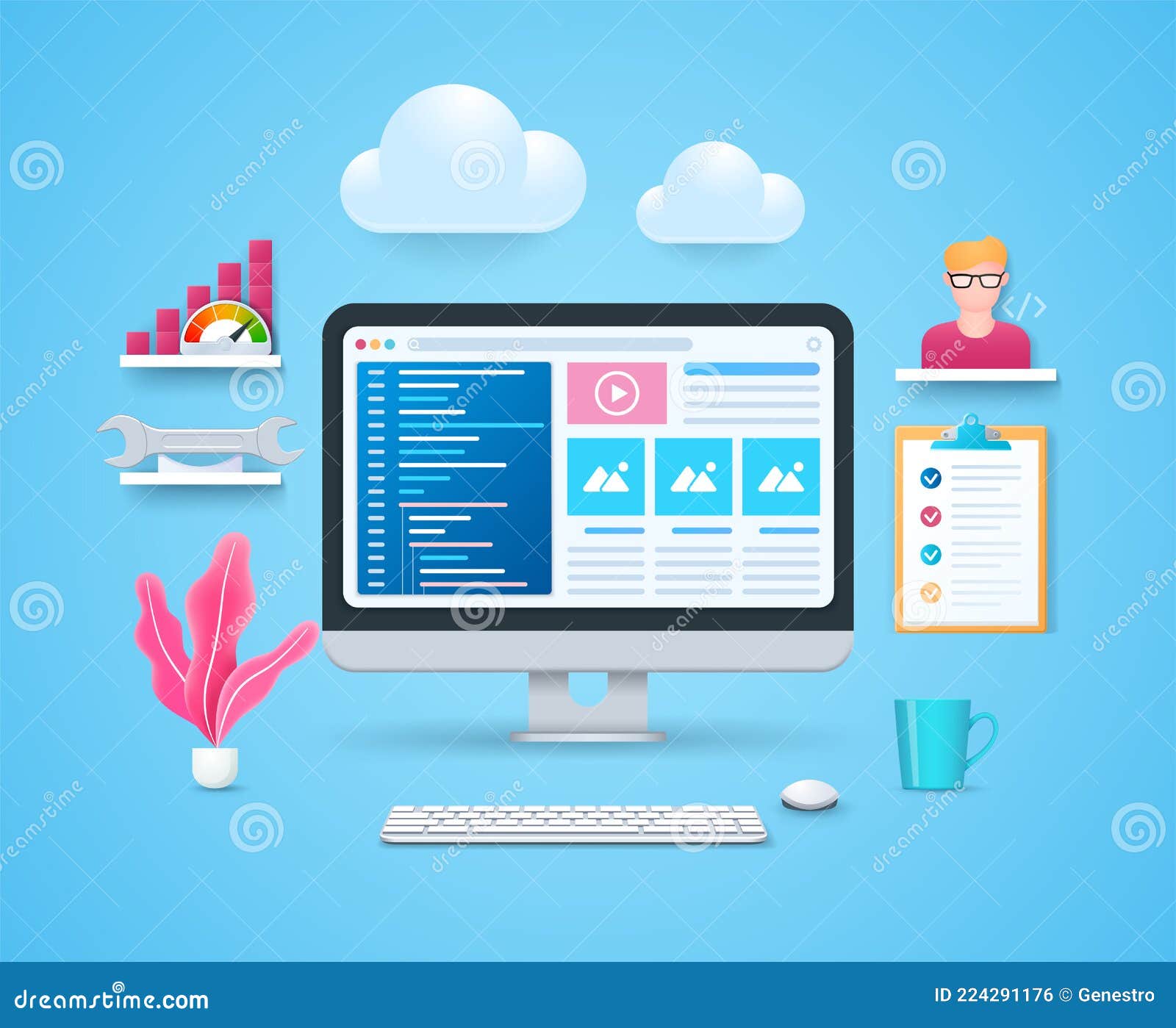 Web Development Vector Illustrations in 3D Style Stock Vector ...