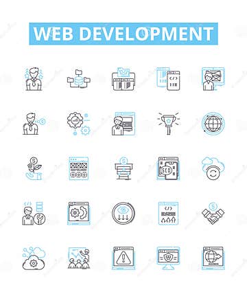 Web Development Vector Line Icons Set. Web, Development, HTML, CSS, JavaScript, AJAX, PHP ...