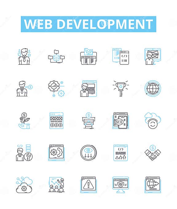 Web Development Vector Line Icons Set. Web, Development, HTML, CSS, JavaScript, AJAX, PHP ...