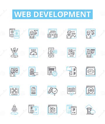 Web Development Vector Line Icons Set. Web, Development, HTML, CSS, JavaScript, AJAX, PHP ...