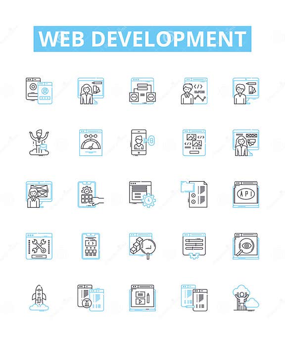 Web Development Vector Line Icons Set. Web, Development, HTML, CSS, JavaScript, AJAX, PHP ...