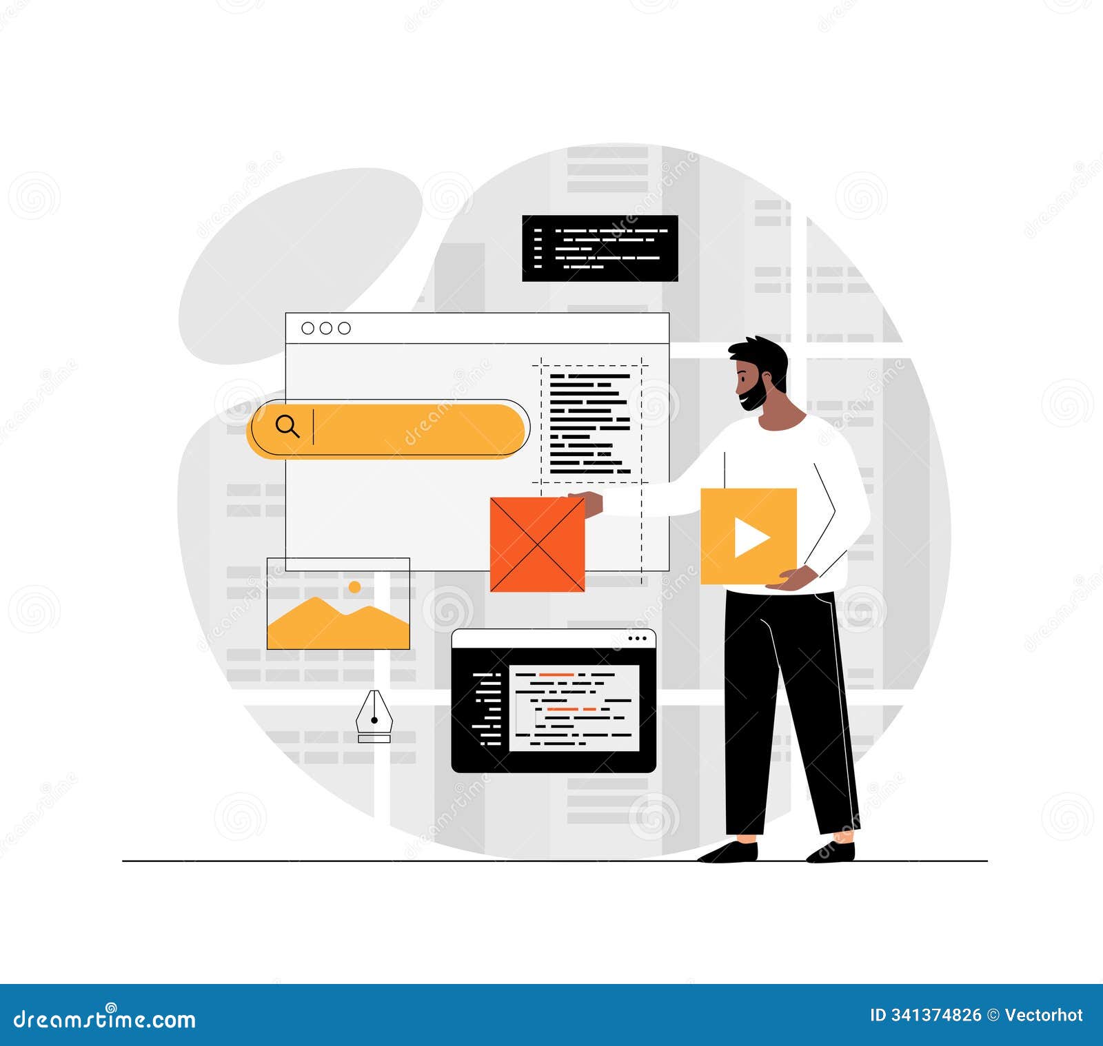 Web Development, Web Design Concept. Developer Brainstorming UI and UX Designs for Webpage User ...