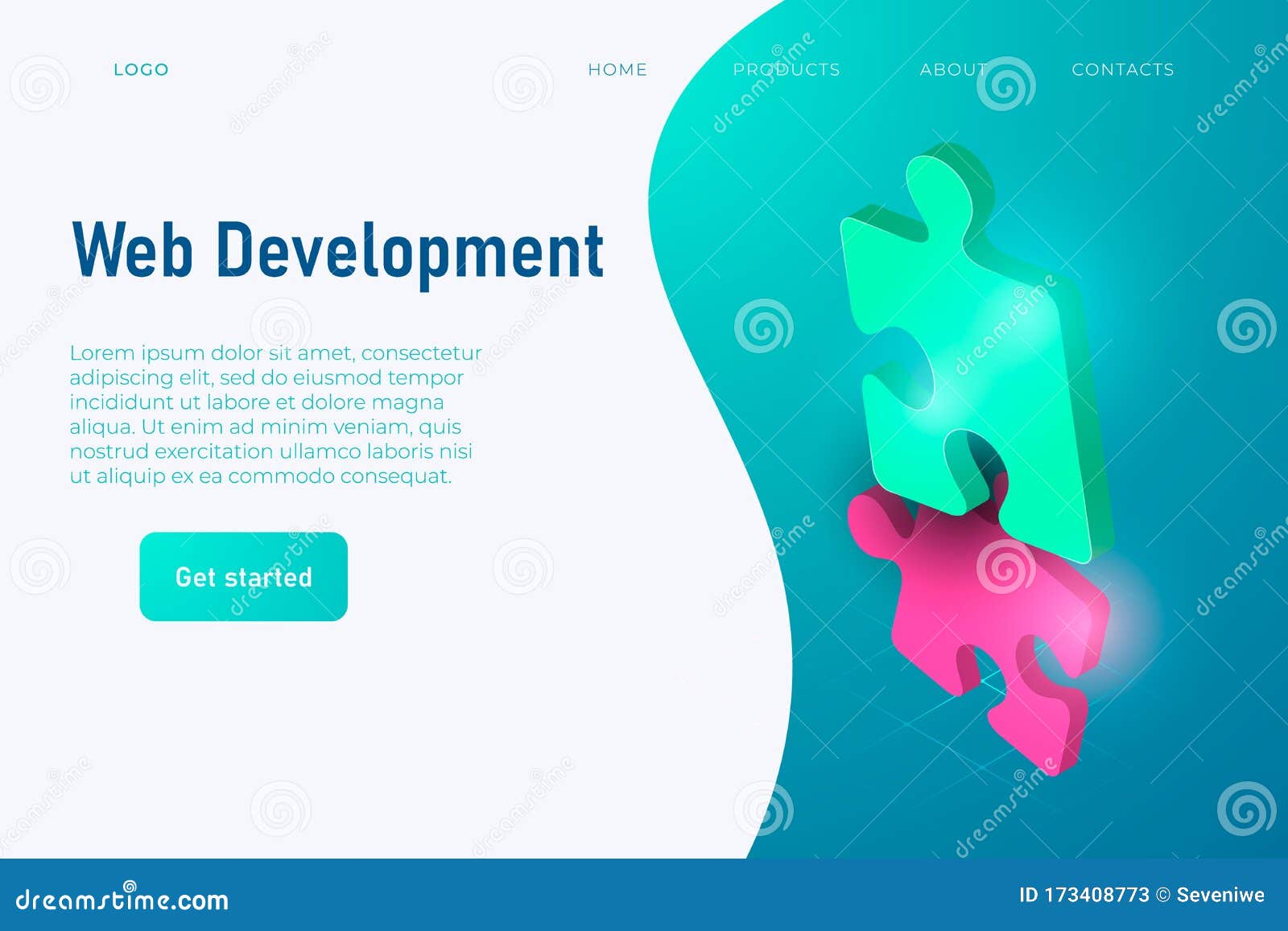 Web Development Website Header Template in Light Green Tones, 3d ...