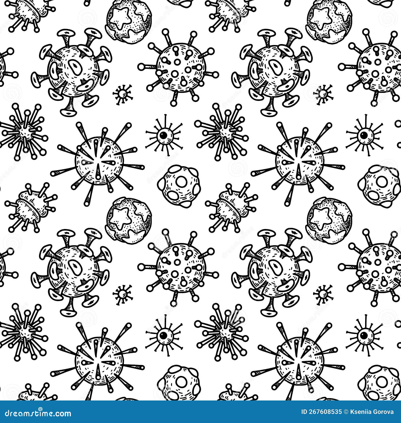 Viruses Set Of Seamless Patterns Vector Illustration. Microbes Or ...