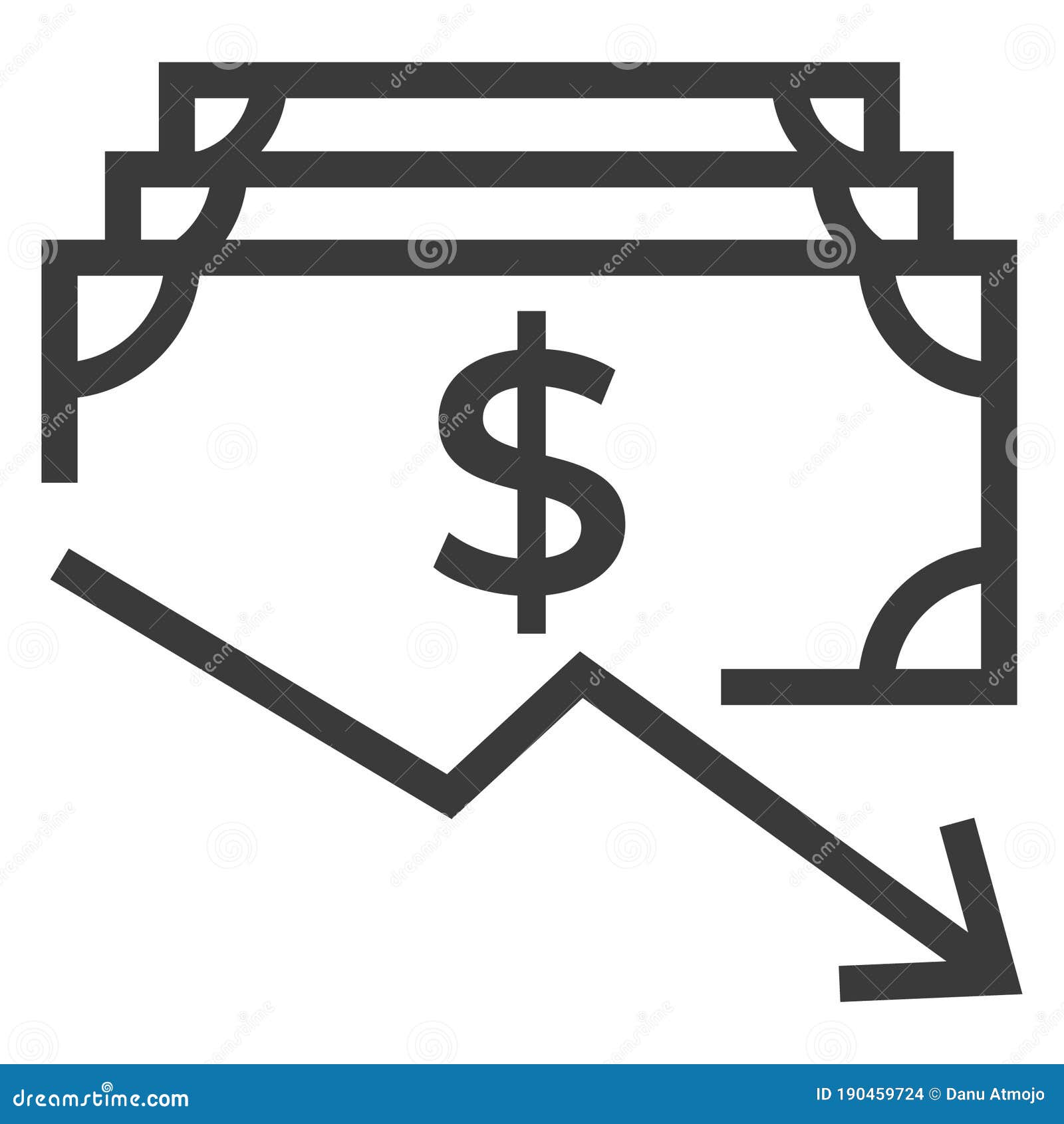 Dollar Arrow Down Rate Decrease Price Payment Value Finance Rising Business Illustration Icon ...
