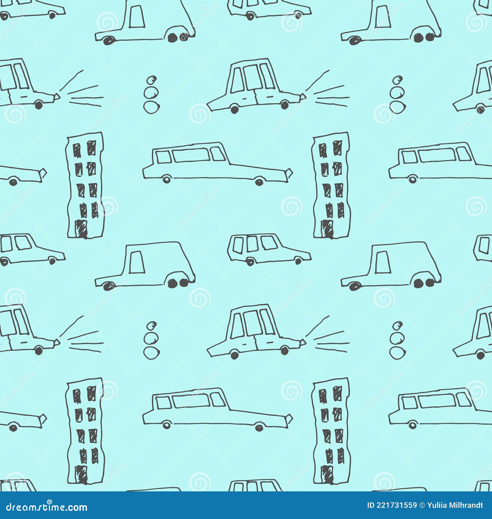 Doodle Cars Pattern. Seamless Texture Royalty-Free Cartoon ...