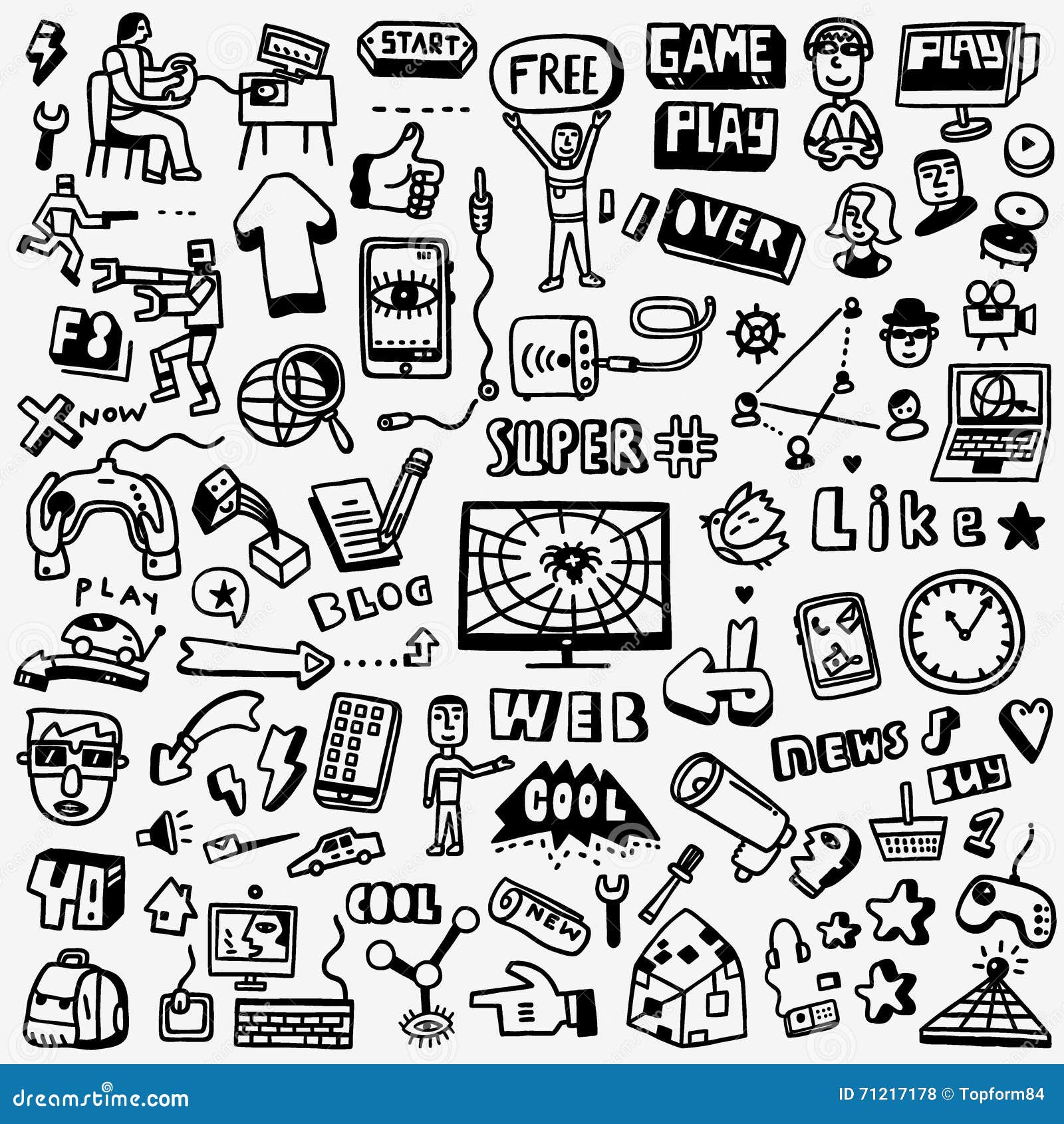 Web doodles set stock vector. Illustration of cartoons - 71217178