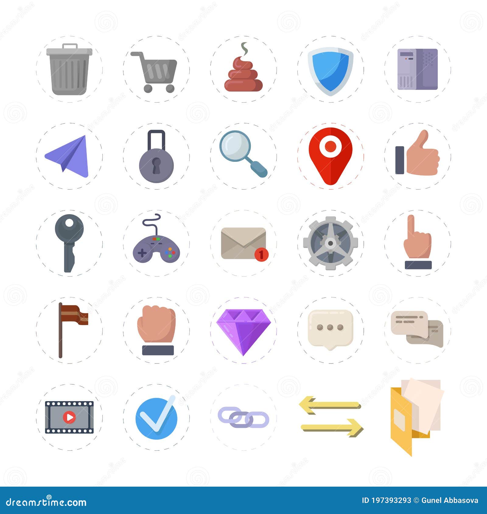 Web Flat Icon Set with Like Icon, Lock, PC, Map Pin Stock Vector - Illustration of card ...