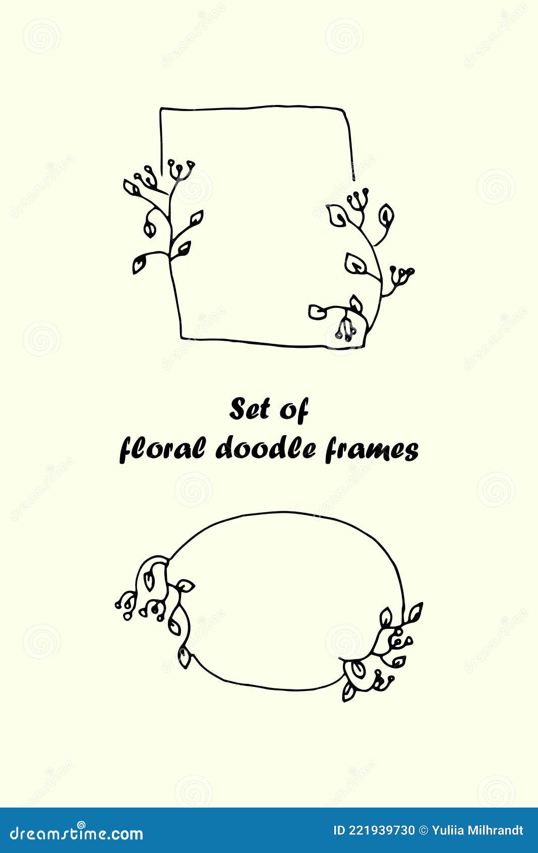 Floral doodle frames set. stock illustration. Illustration of flower ...