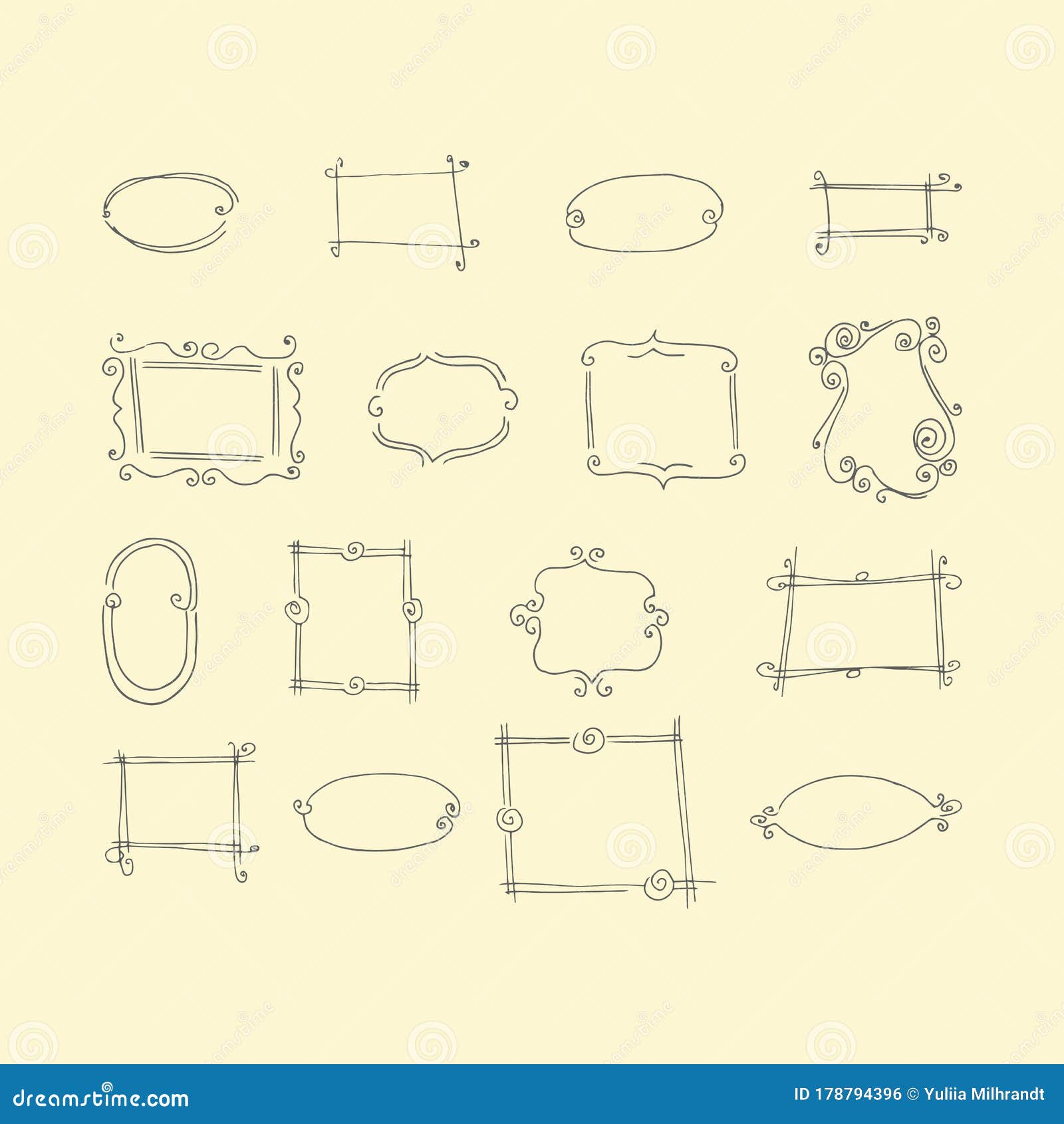 Frames Set. Hand Drawn Vector Illustration Stock Illustration ...