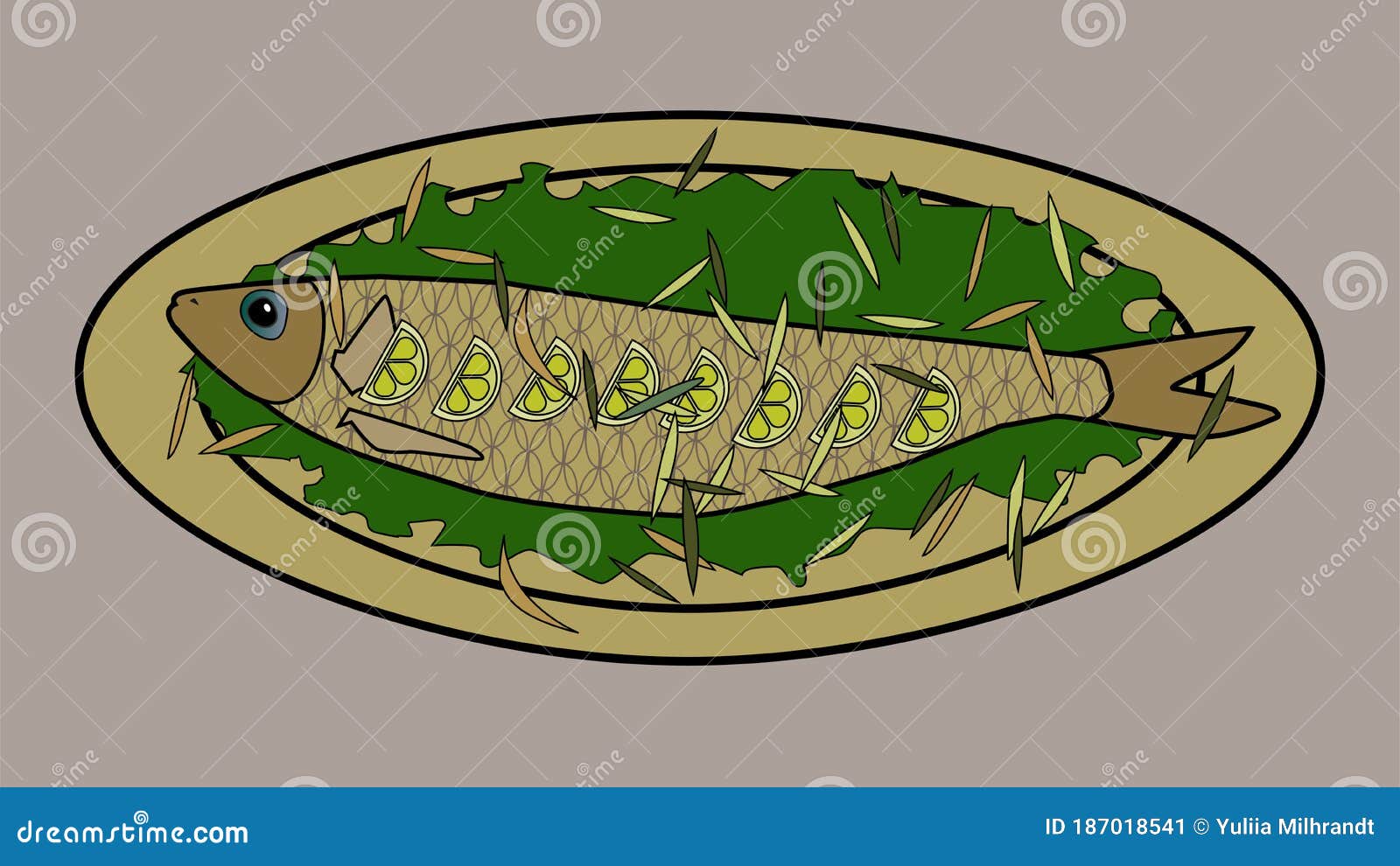Fried Fish on a Dish. Vector Isolated Color Stock Illustration ...