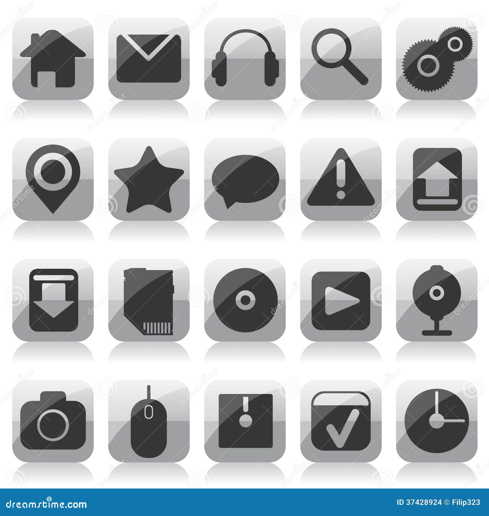 Web glass icons stock vector. Illustration of radio, play - 37428924