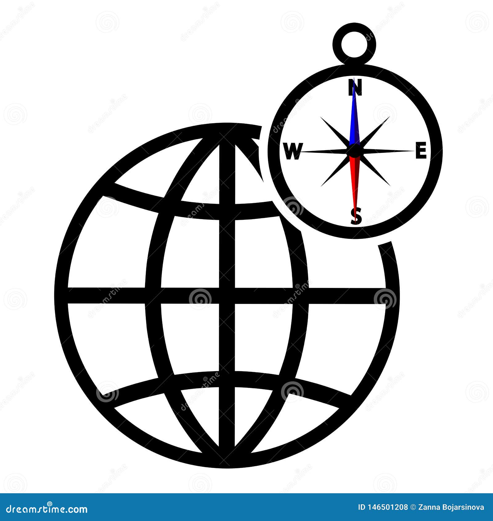 Globe with Compass Vector Icon Isolated on White. Stock Vector ...