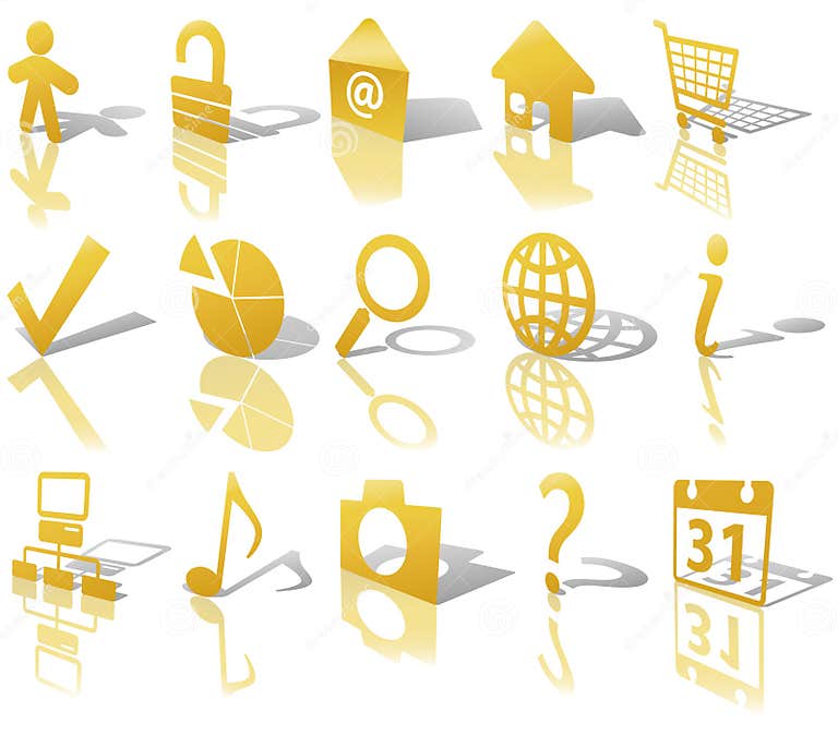Web Gold Button Icons Set 1 Shadow Reflect Angled Stock Vector ...