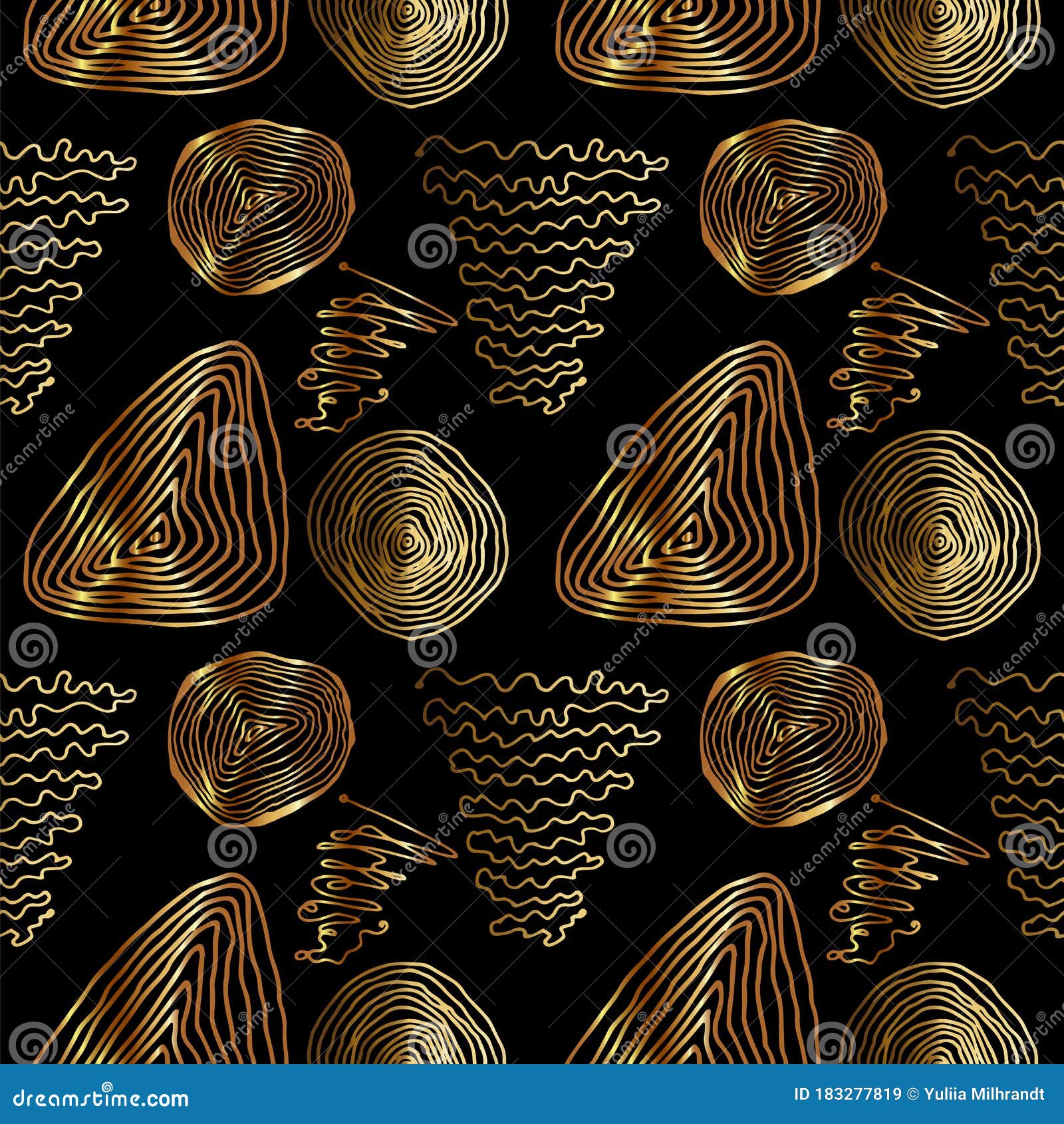 Gold Jewelry Decorative Elements Seamless Pattern. Hand Drawn Vector ...