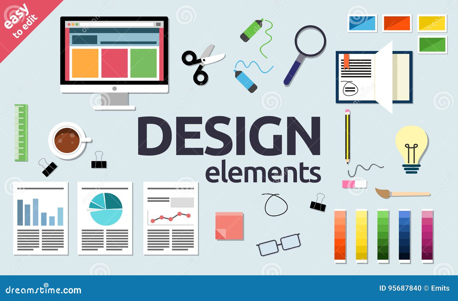 Web, Graphic Design, SEO and Office Elements and Objects Icons Stock ...