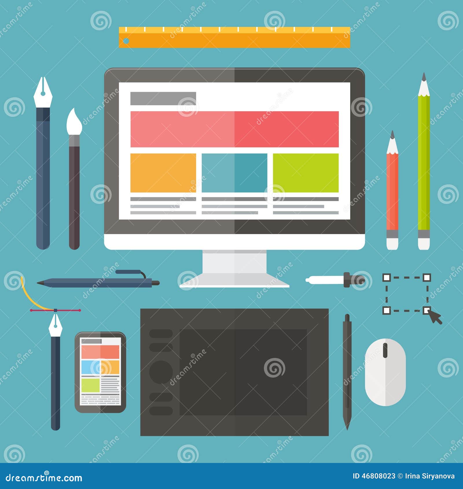 Web and Graphic Design, Tools, Tablet, Painting Stock Vector ...