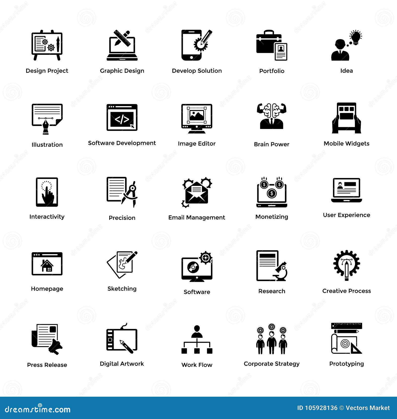 Web and Graphic Designing Solid Icons Design Set Stock Illustration ...