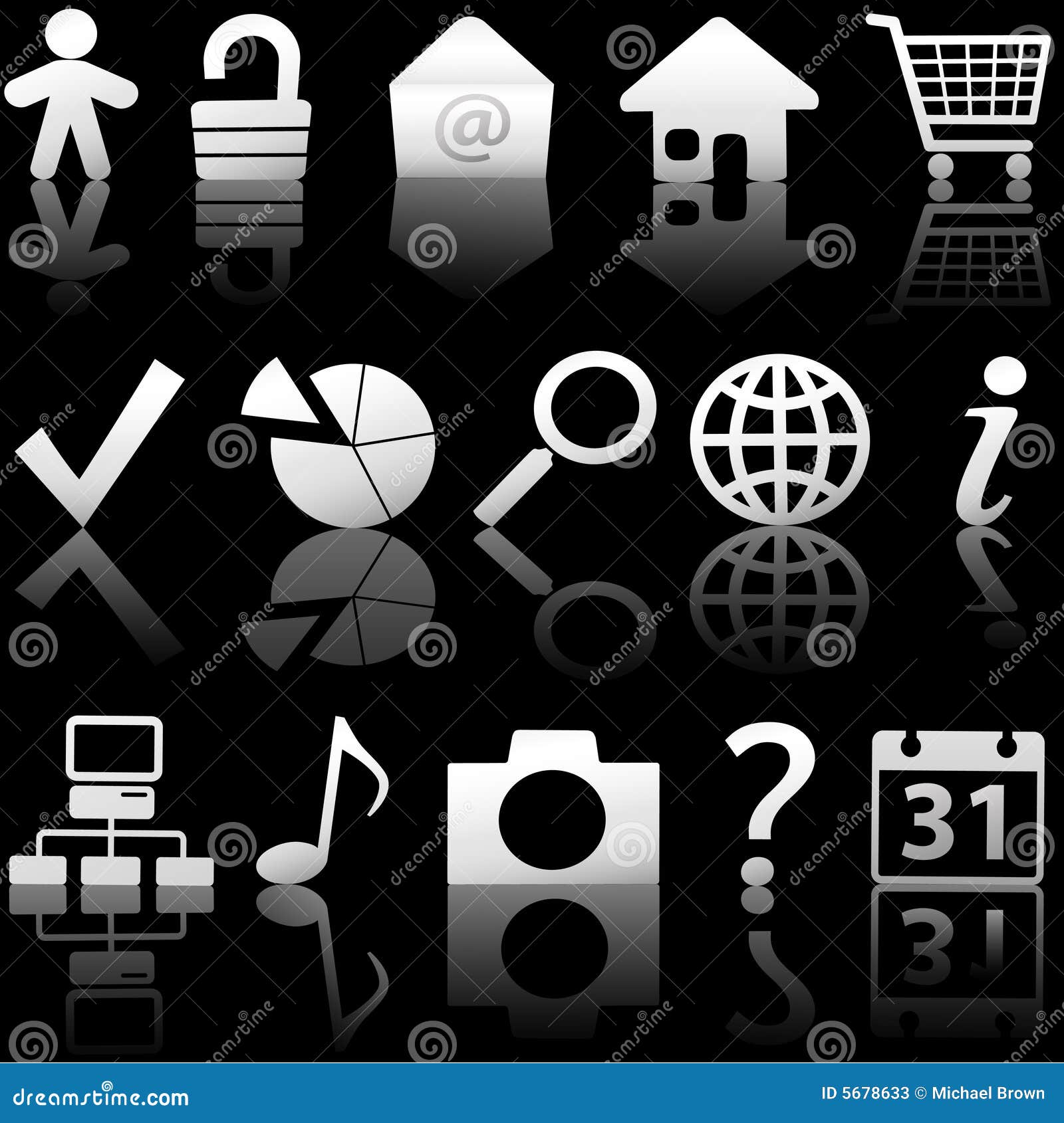 Web Gray Icons Set with Relections on Black 1 Stock Vector ...