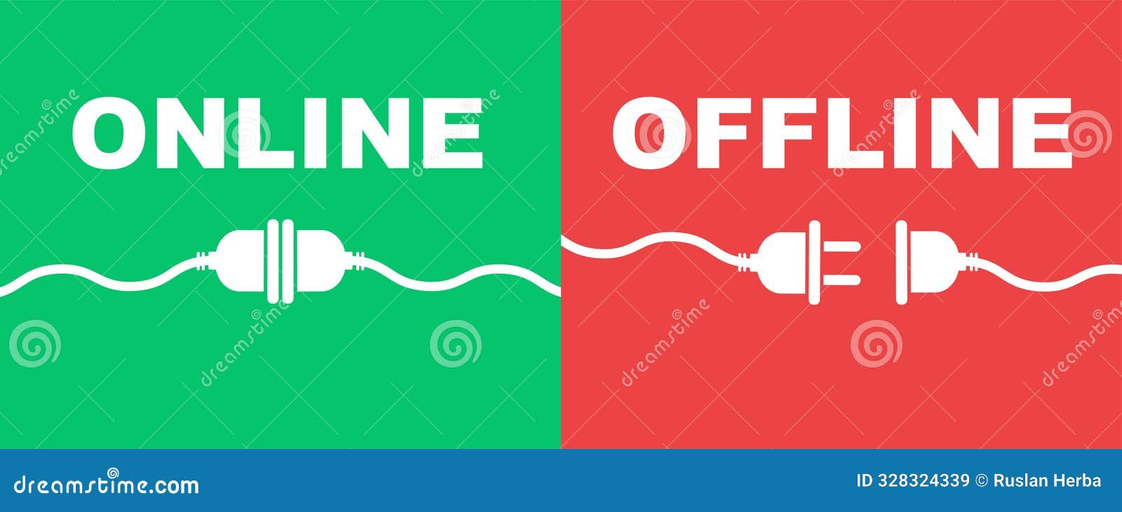 Green and Red Offline or Online Cable. Internet Connection. Unplug Plug ...