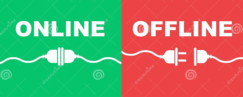 Green and Red Offline or Online Cable. Internet Connection. Unplug Plug ...
