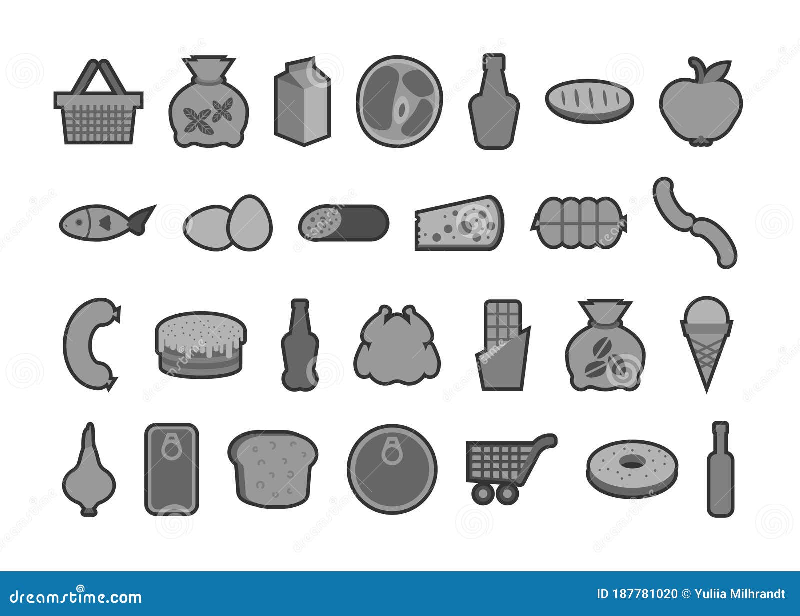 Grocery Items Icon Set. Vector Monochrome Isolated Stock Illustration ...
