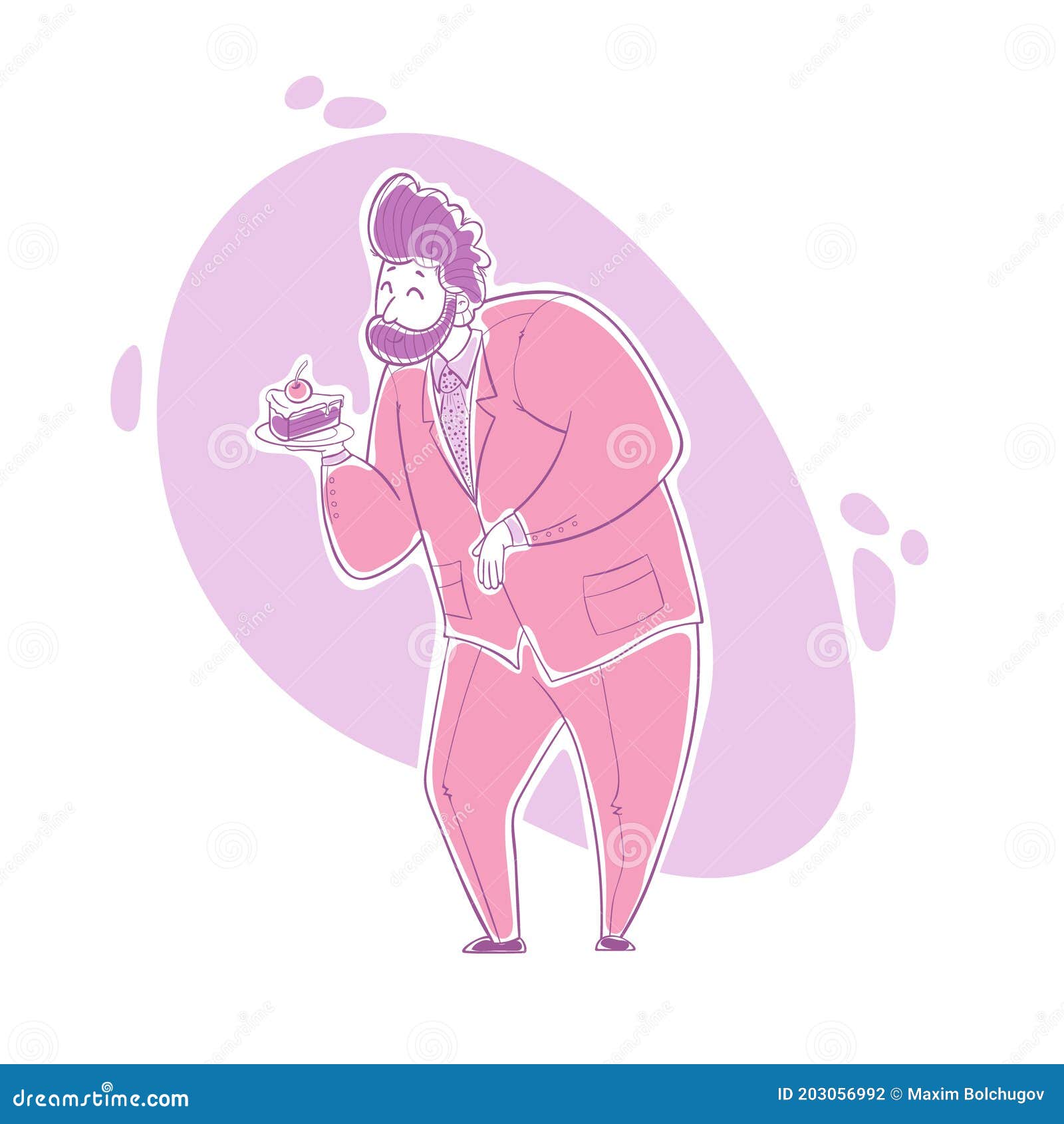 The Guy Holds The Cake In His Hands. Cake Lover. Cartoon Contour ...