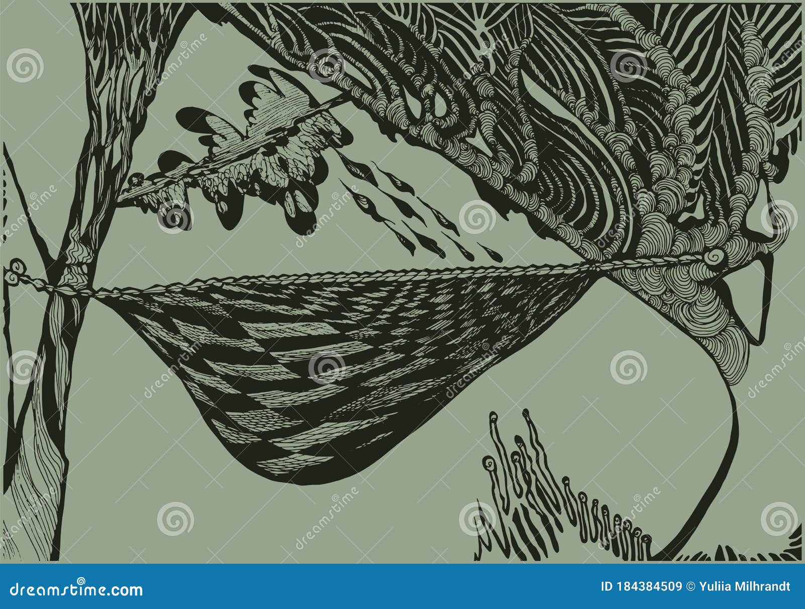 Hammock Graphic Hand Drawn Monochrome Vector Stock Illustration ...
