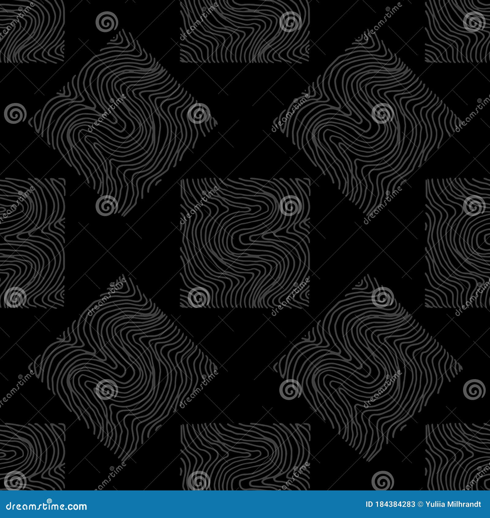 Hand Drawn Abstract Seamless Texture with Curved Lines on a Black ...