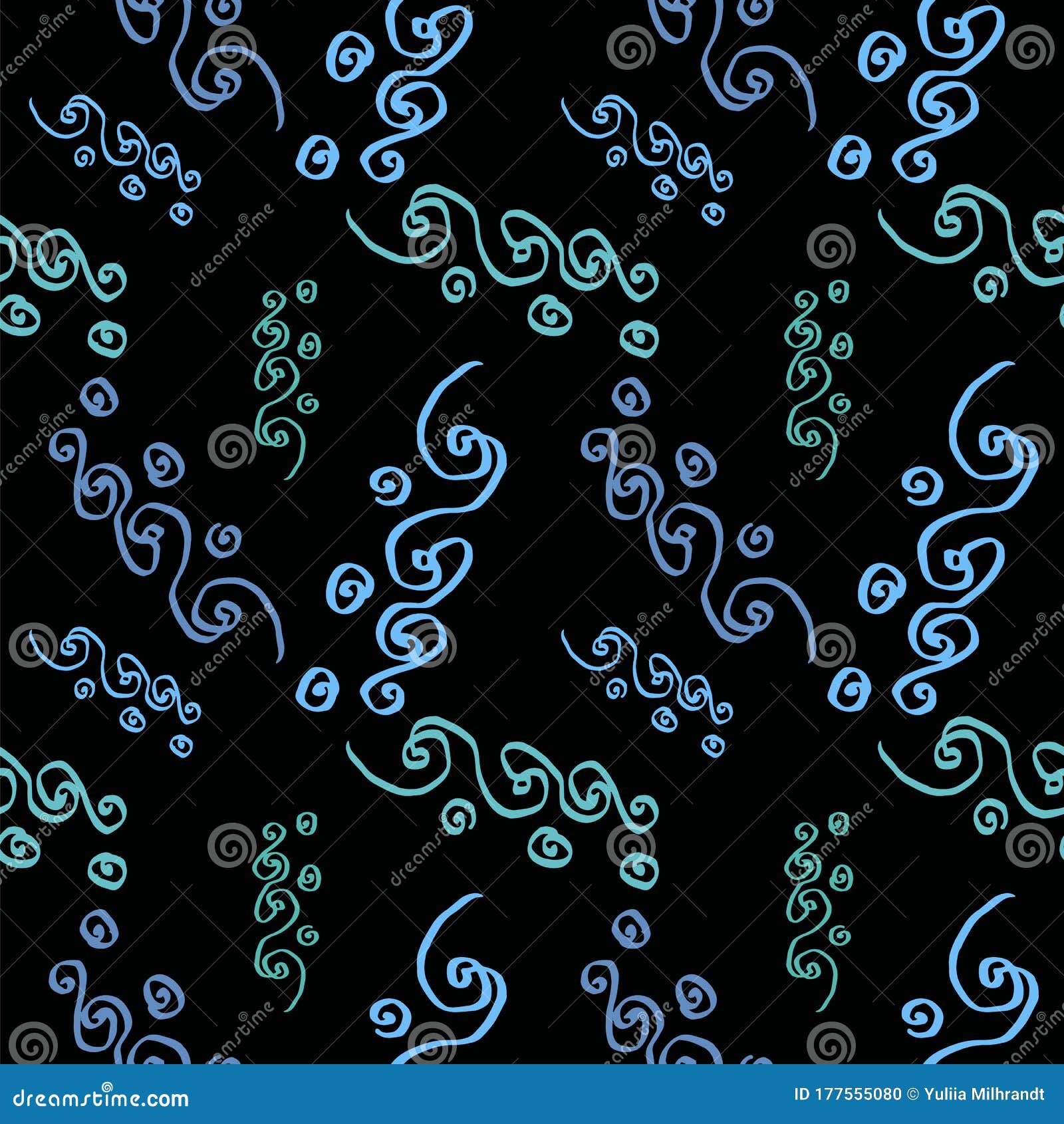 Curved Lines Seamless Pattern. Hand Drawn Vector Stock Illustration ...