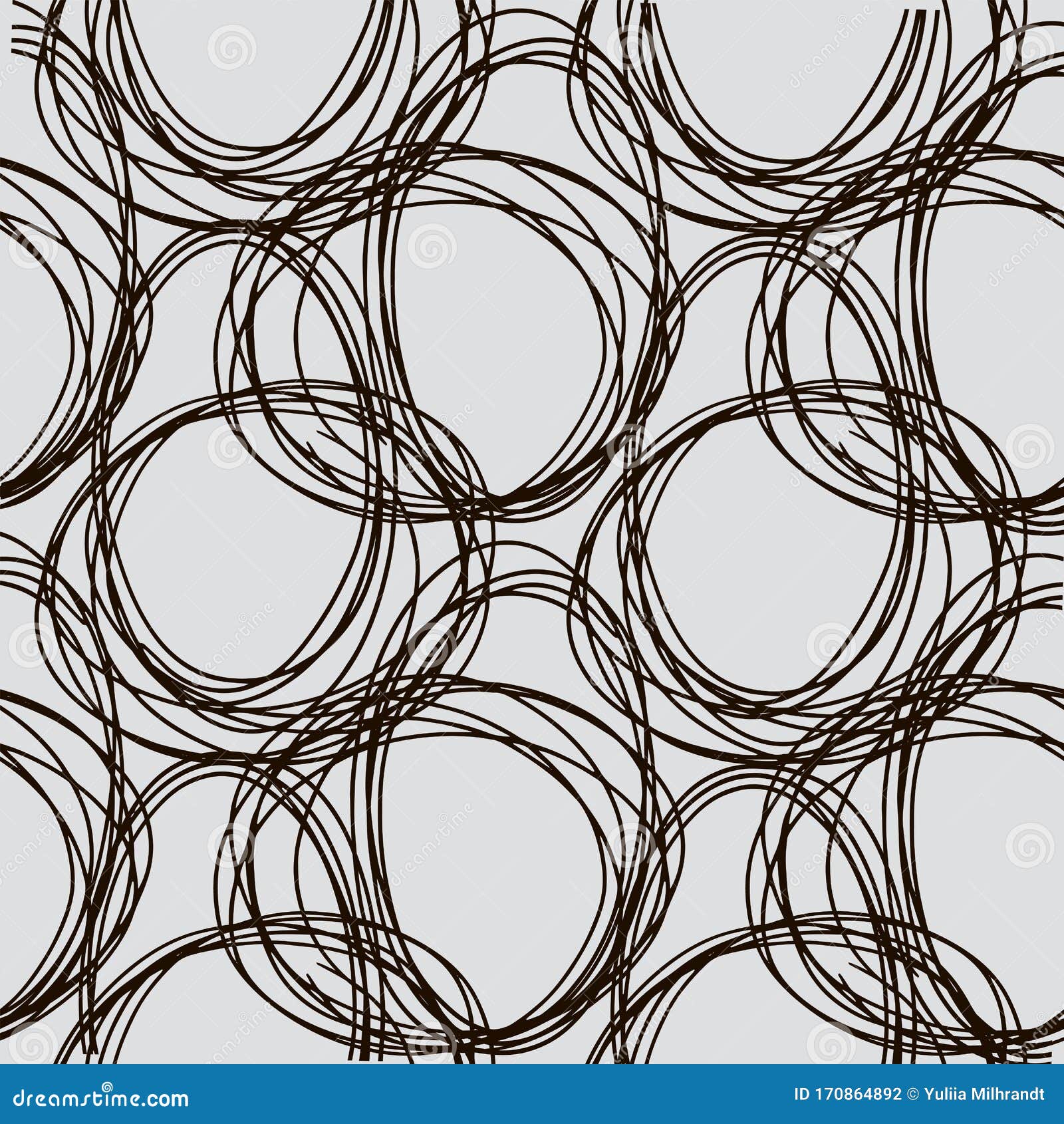Ovals Hand Drawn Seamless Texture. Vector Black and White Illustration ...