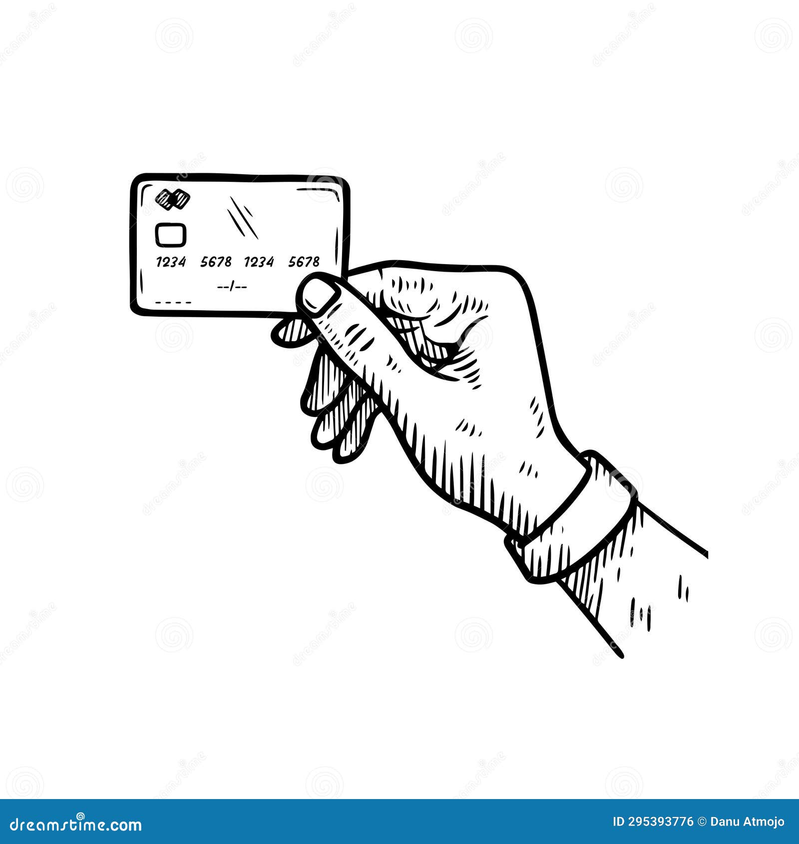 Hand Holding Debit or Credit Card Doodle Sketch Style Illustration ...