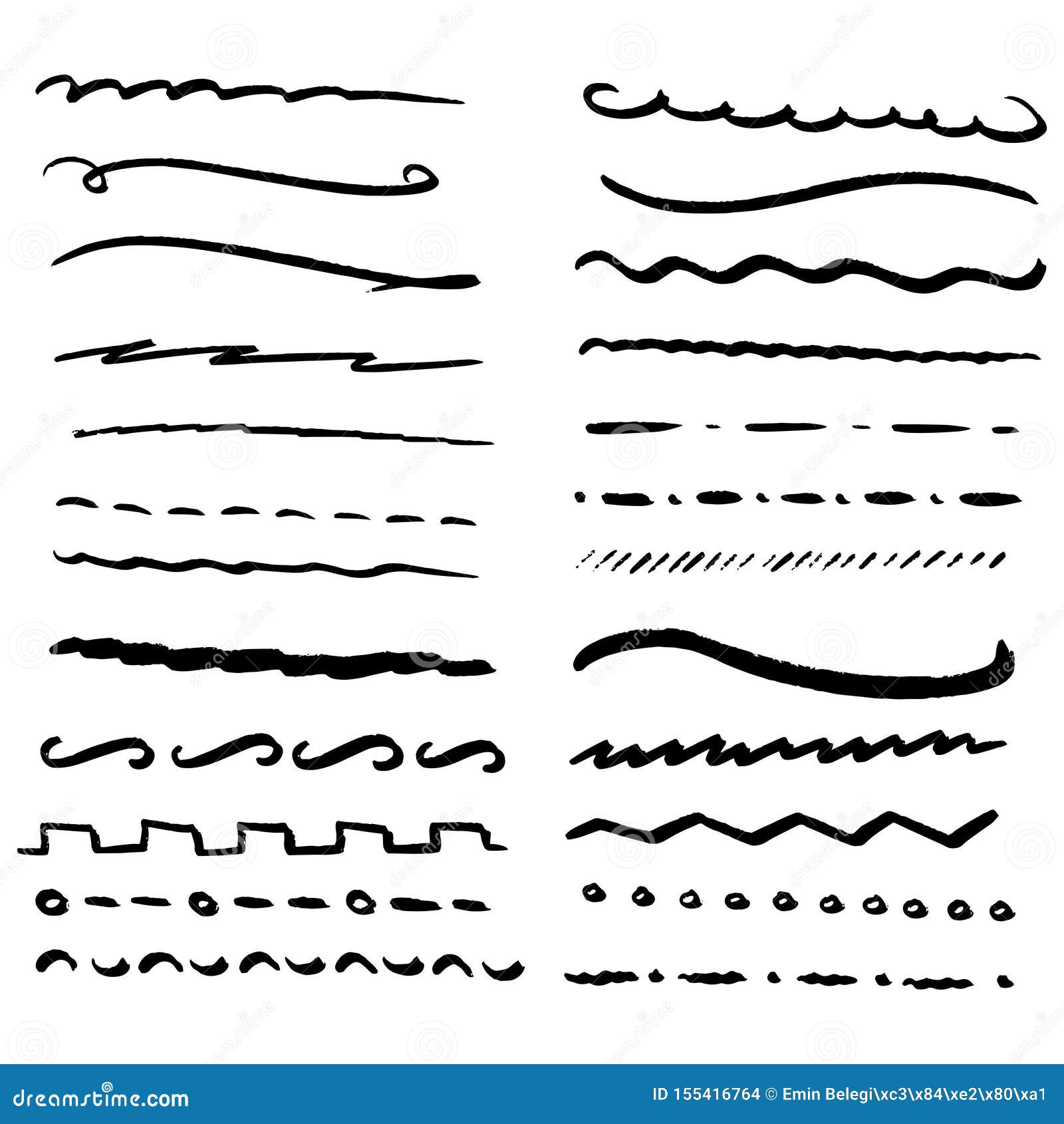 Handmade Collection Set Of Underline Strokes In Marker Brush Doodle ...