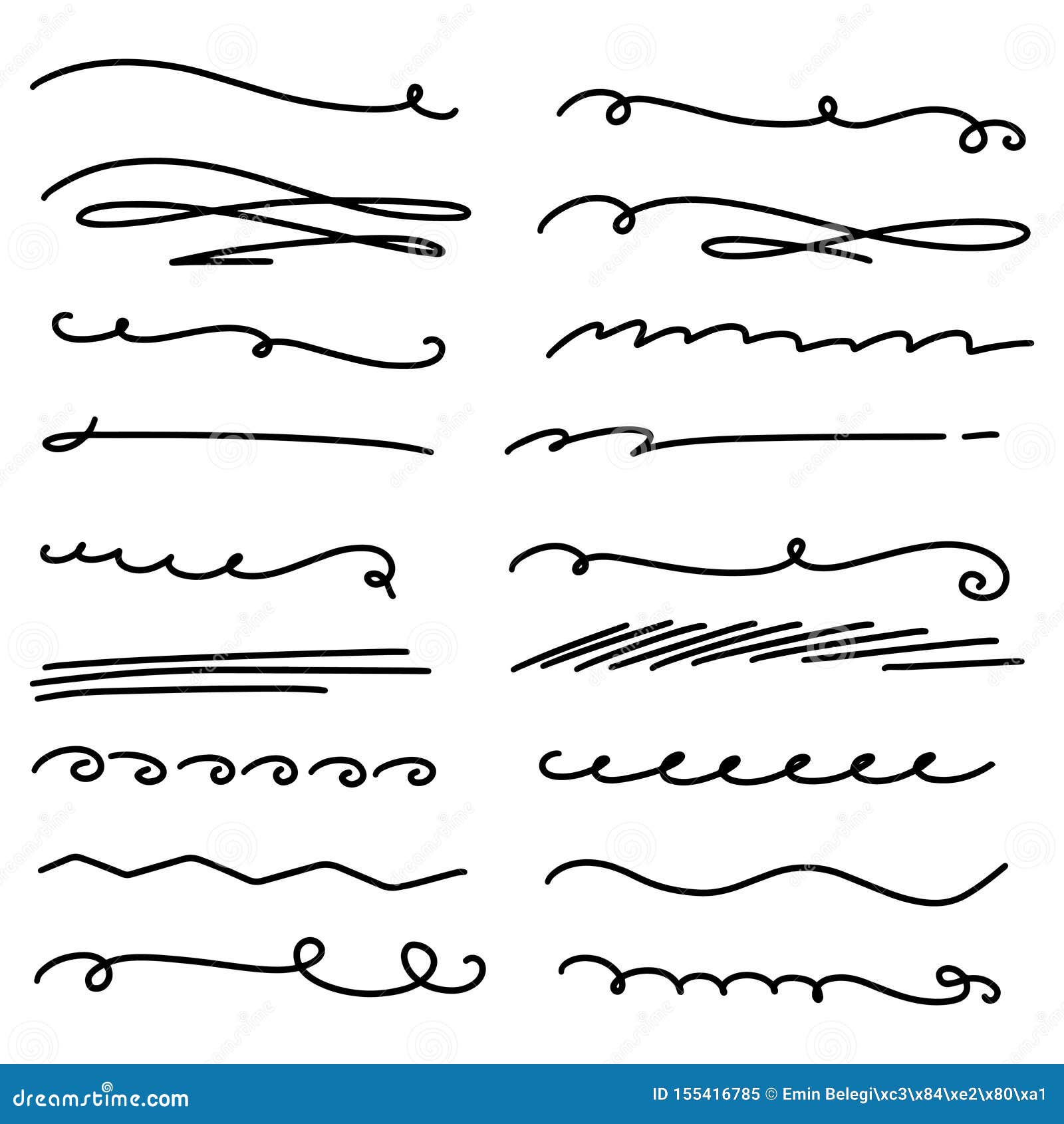 Handmade Collection Set Of Underline Strokes In Marker Brush Doodle ...