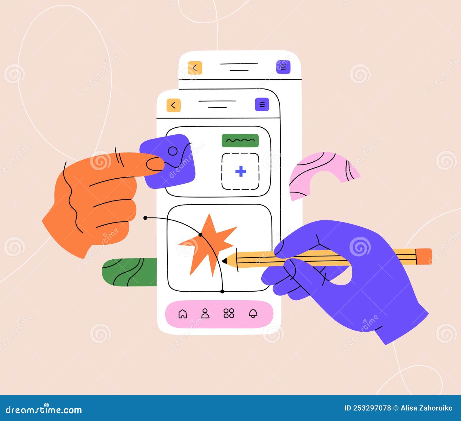 Hands Working on Creating Interfaces for Websites and Mobile App. UX UI ...