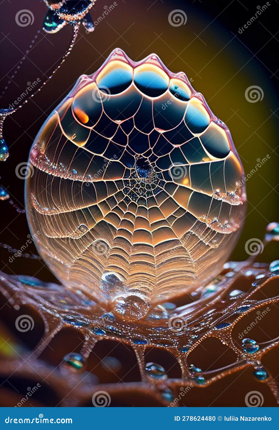 A Web that Has Been Hit by Water Droplets. AI Generated Stock ...