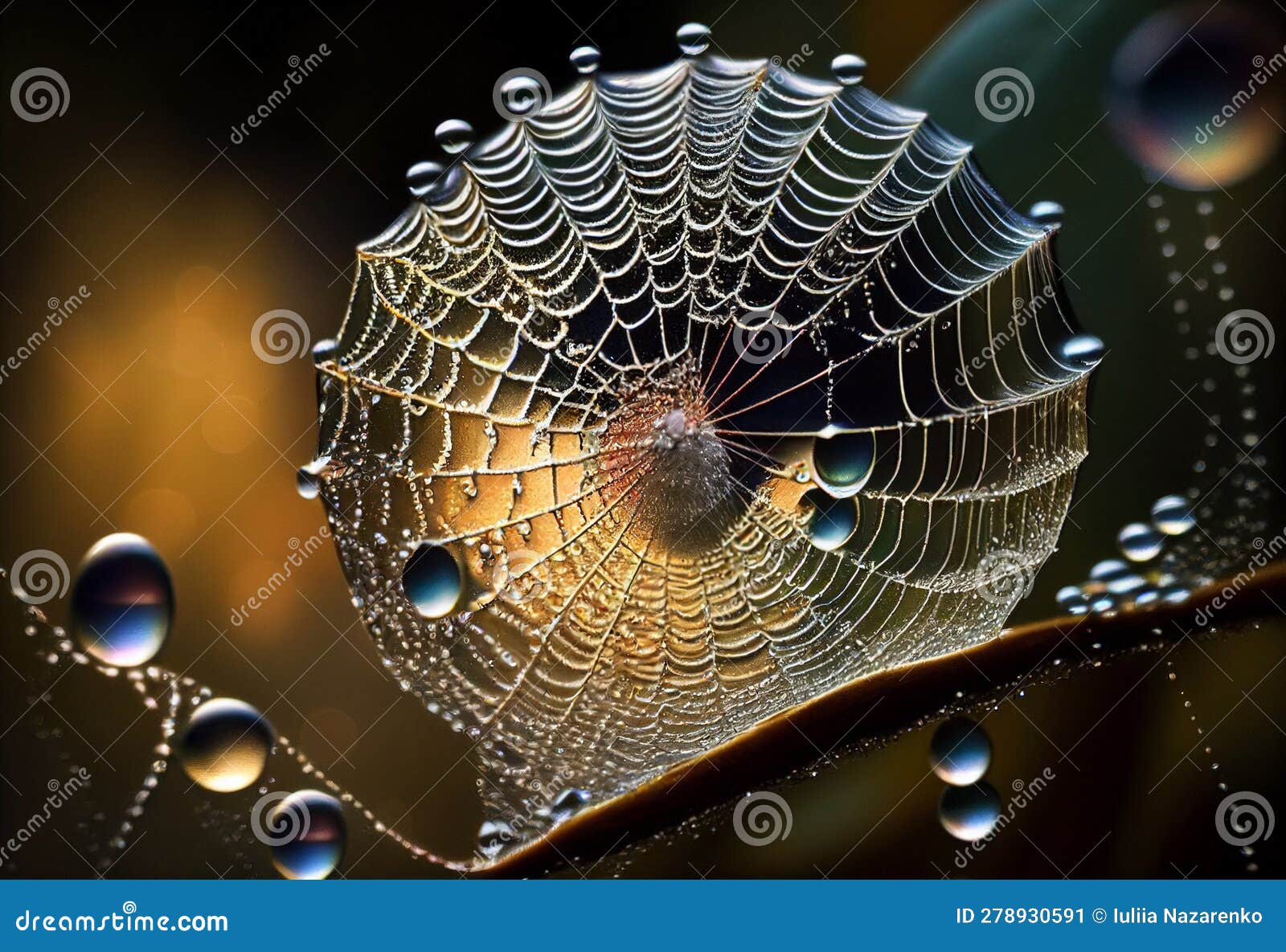A Web that Has Been Hit by Water Droplets. AI Generated Stock ...