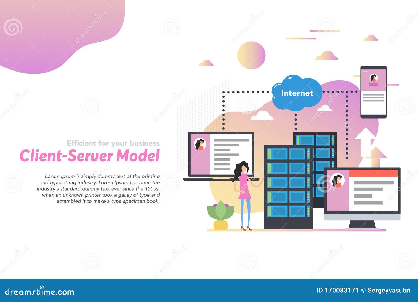 Web Header Template of Client Server Model in Flat Stock Vector ...