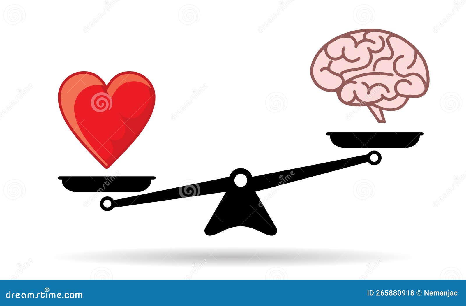 Heart and brain on scales stock illustration. Illustration of thinking ...