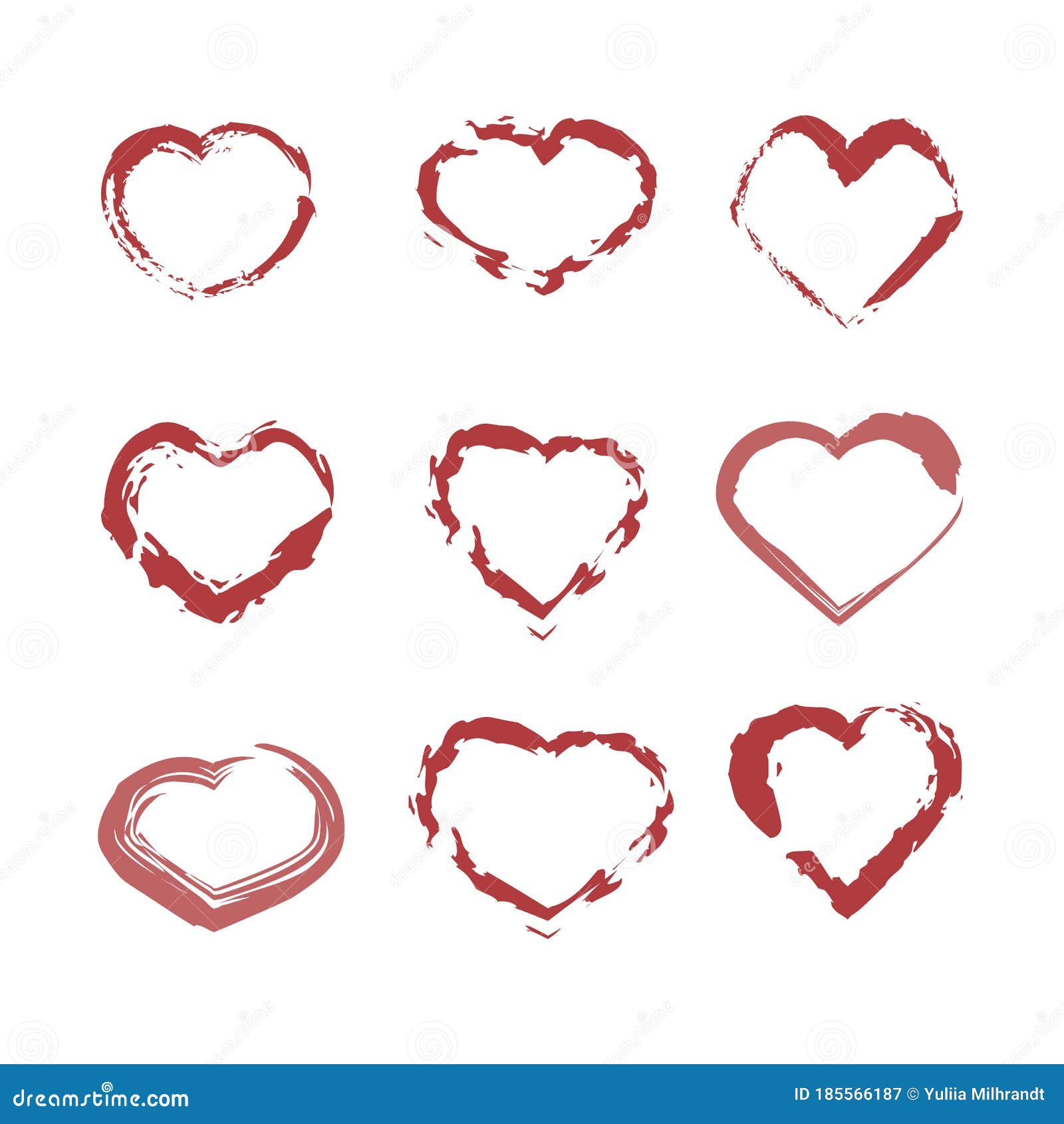Heart Set. Hand Drawn Monochrome Vector Isolated Illustration. Stock ...