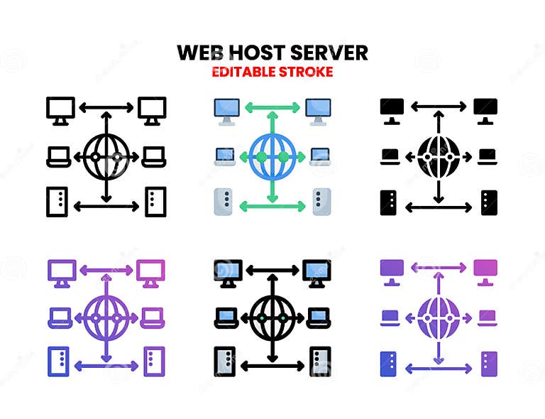 Web Host Server Icon Set with Different Style Stock Vector - Illustration of solid, connection ...