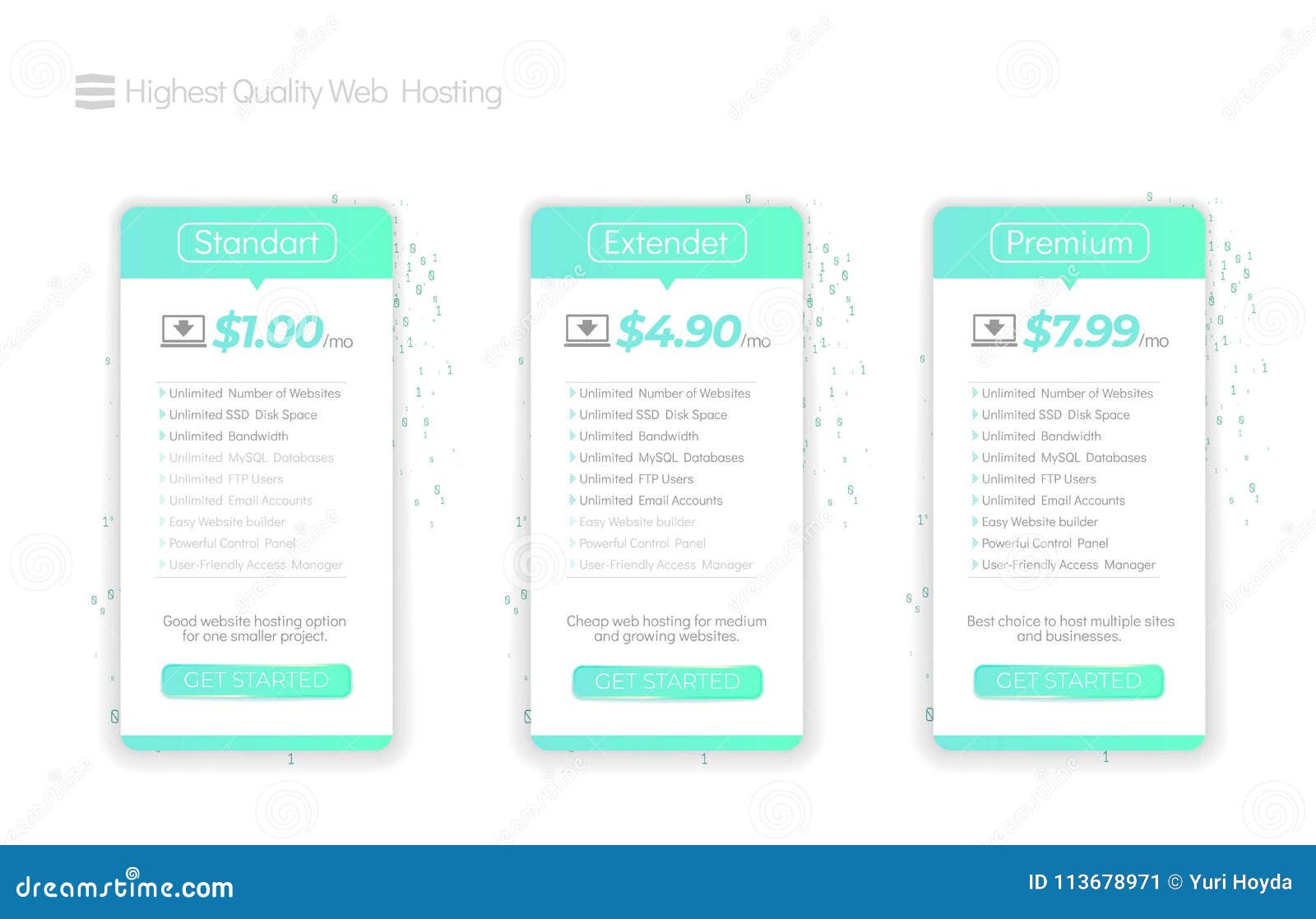 Web Hosting Boxes. Hosting Plans for Website. Three Tariffs. Vector ...